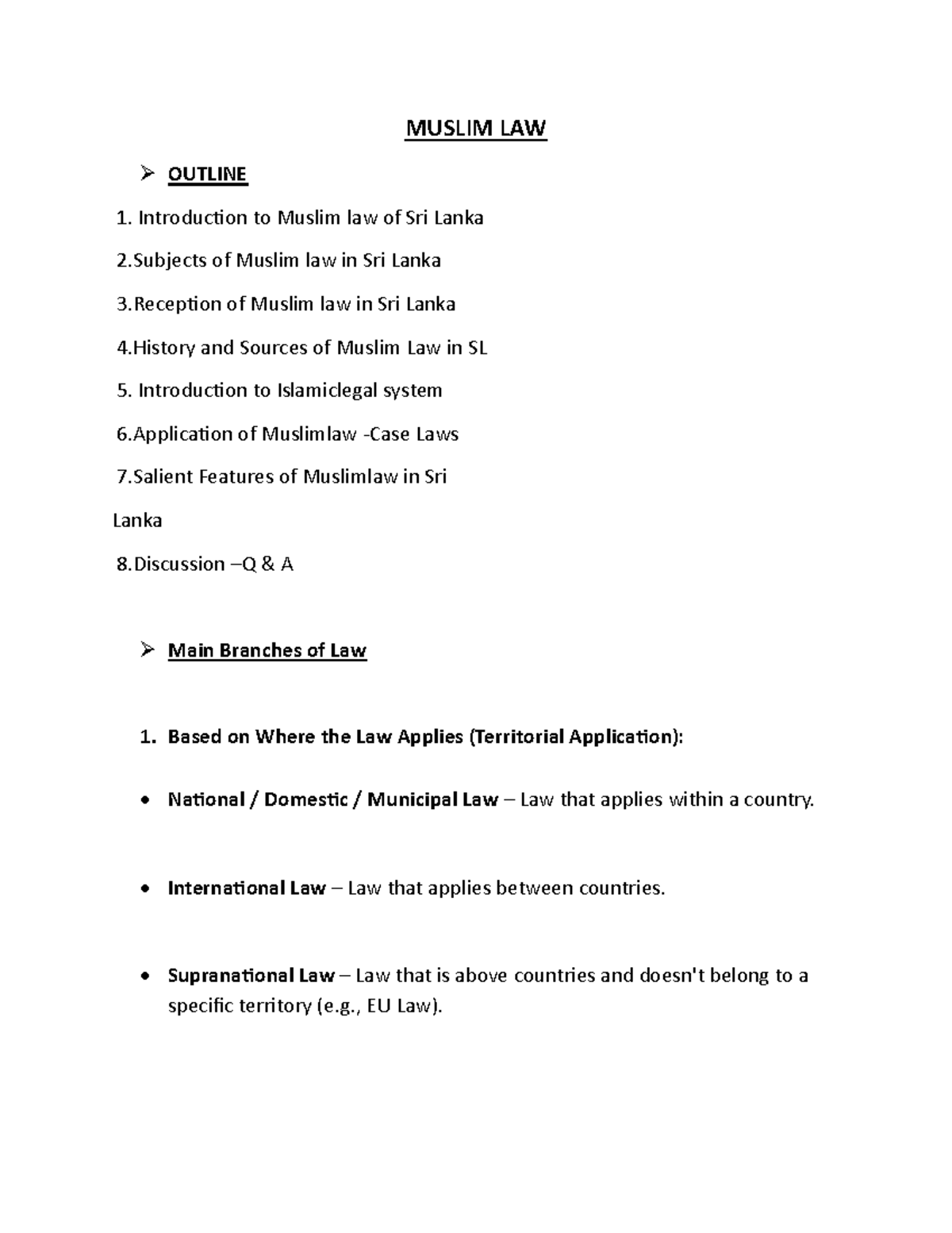 MUSLIM LAW (MUSL 101) - Comprehensive Summary and Key Concepts - Studocu