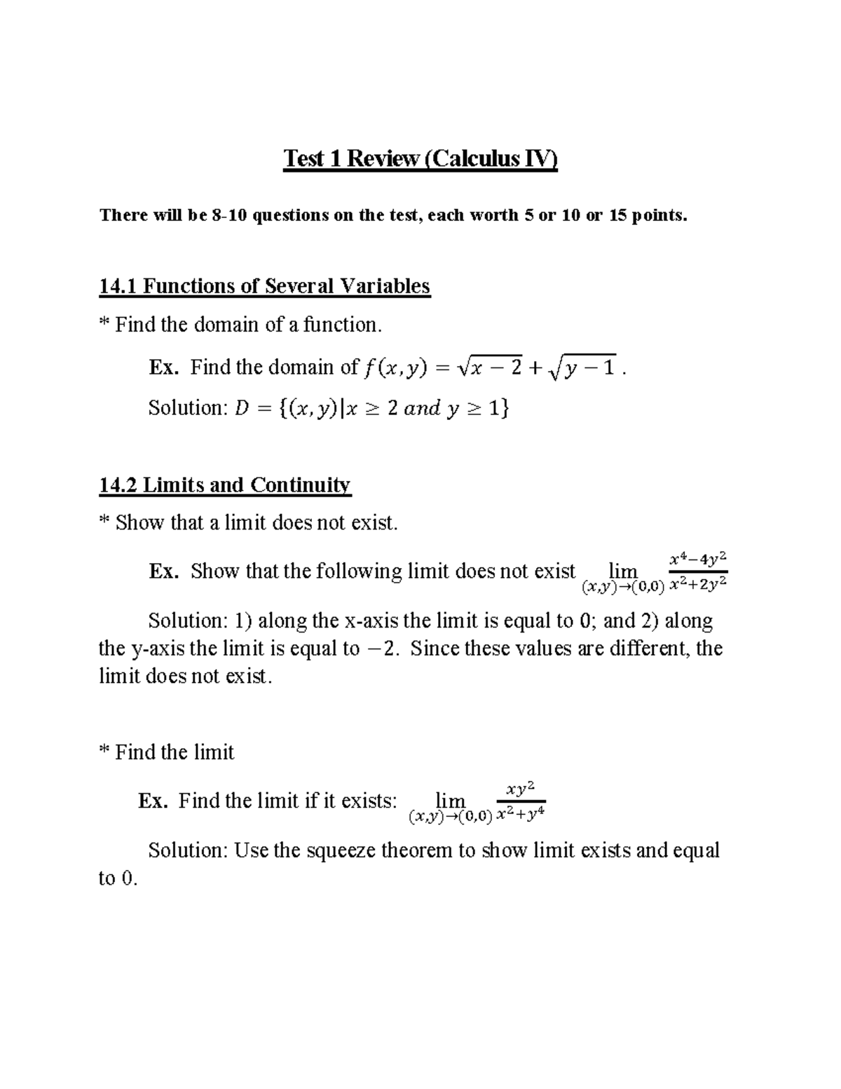 Test 1 Review (Calculus IV) - Spring 2026 Study Guide - Studocu