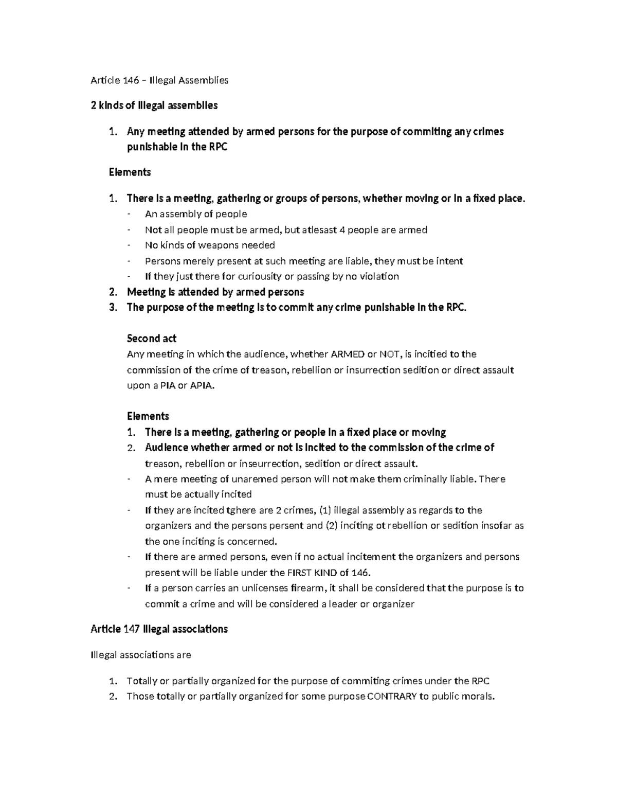 RPC Articles 146-160: Elements of Illegal Assemblies & Associations ...