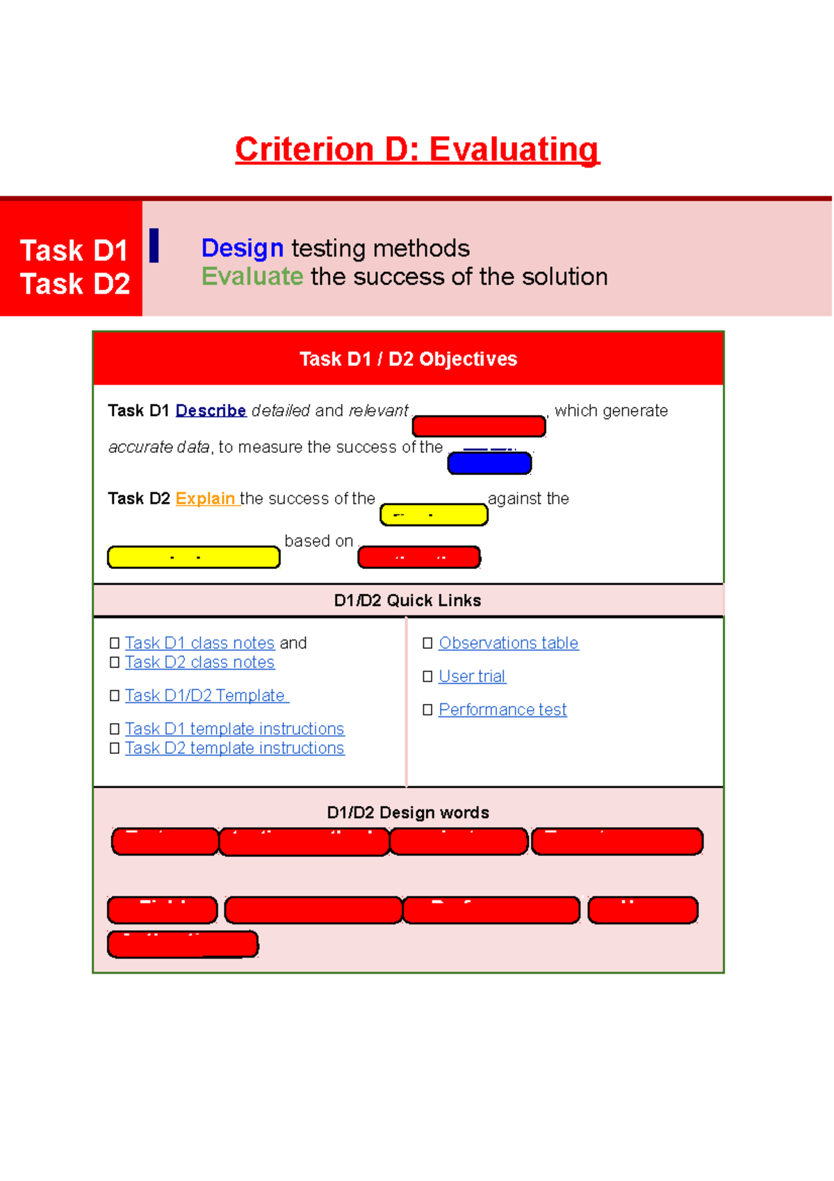 MYP 5 D1/D2 Evaluation Project Document with Testing Templates - Studocu