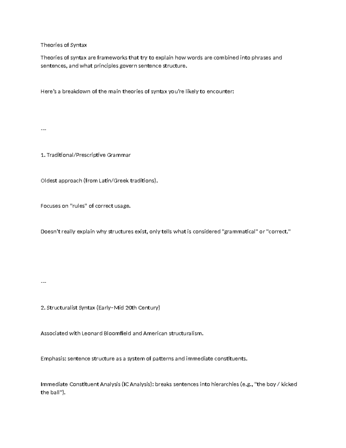 Theories of Syntax: Study Notes for Linguistics 101 - Studocu