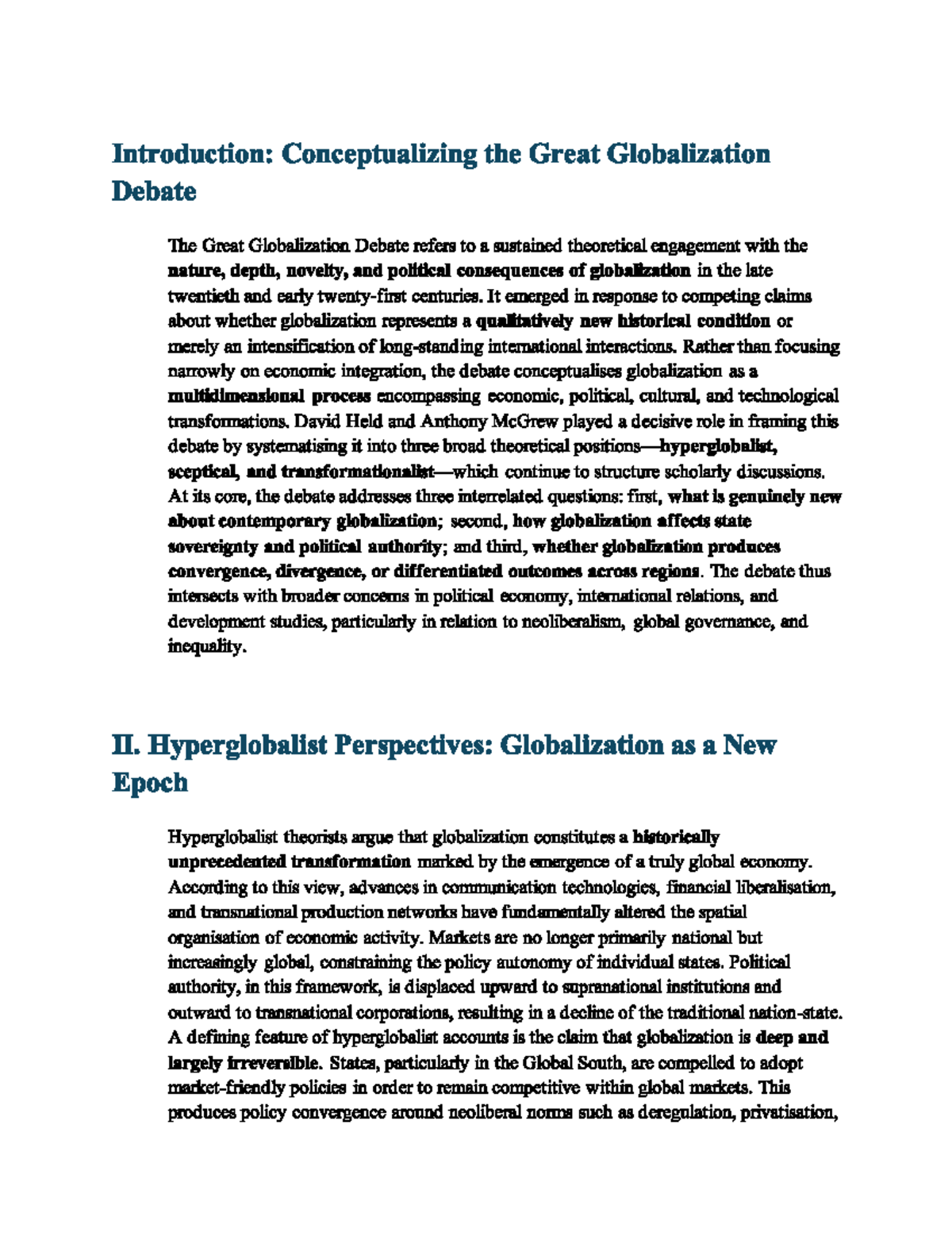 The Great Globalization Debate: Theoretical Perspectives and ...