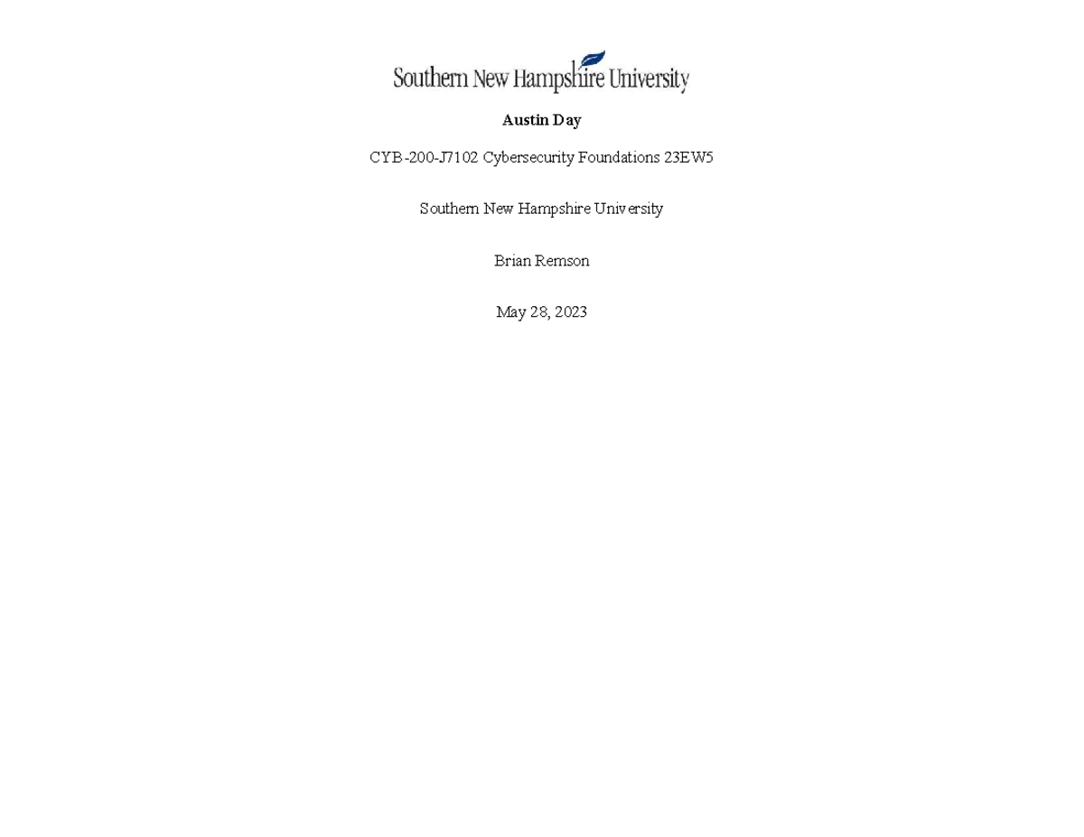 CYB 200 Module Four Activity: Cybersecurity Role Management - Studocu