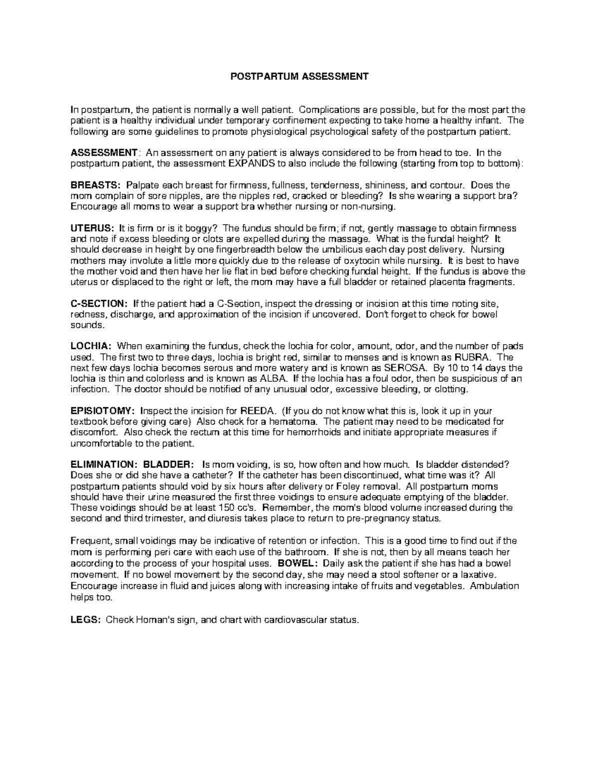 POSTPARTUM ASSESSMENT GUIDELINES: A Comprehensive Overview - Studocu