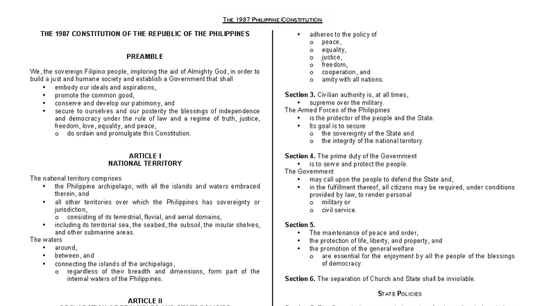 1987 Philippine Constitution Codal Notes for Ateneo Law C - Studocu