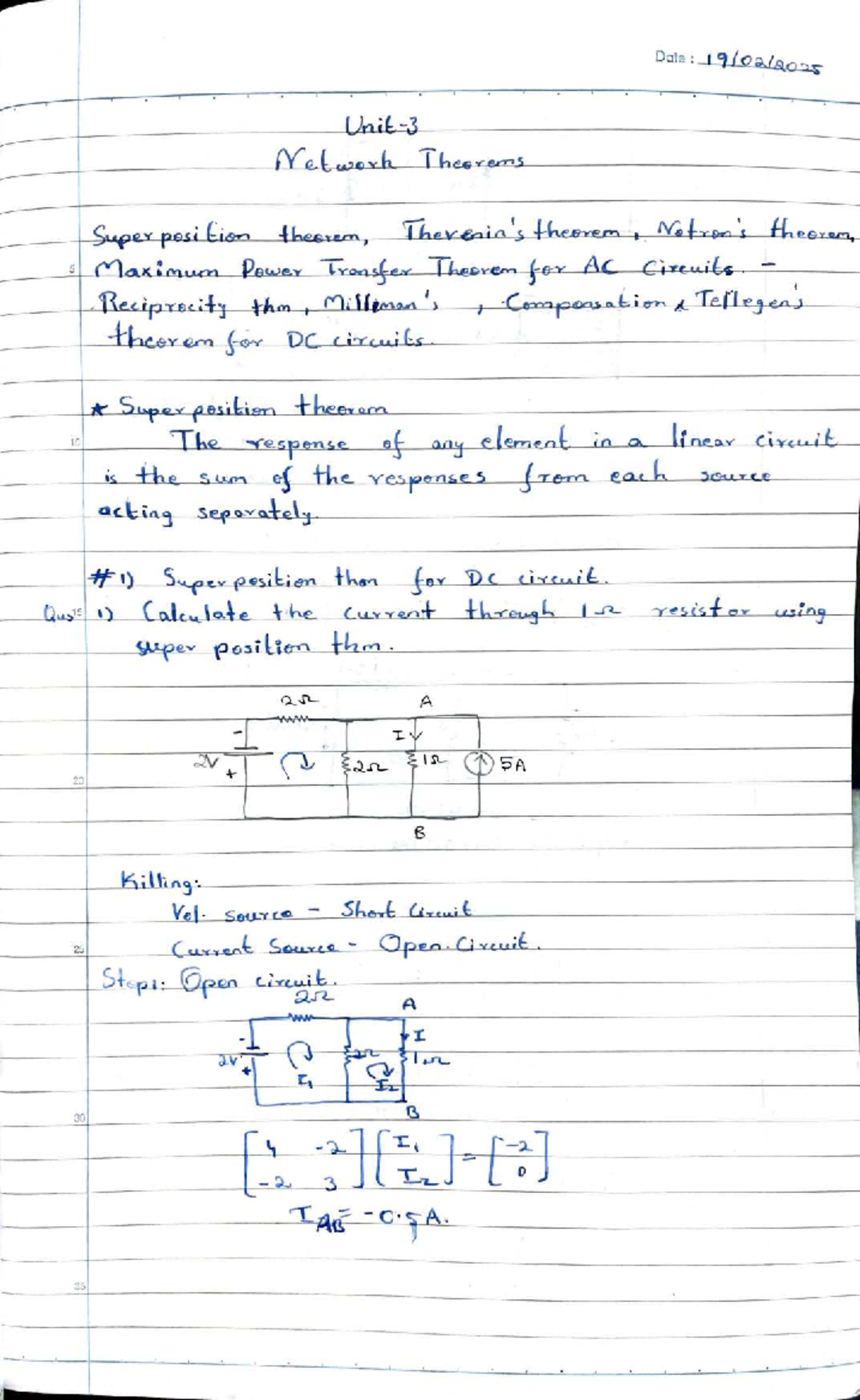 Unit 3: Network Theorems and Superposition in Electric Circuits - Studocu