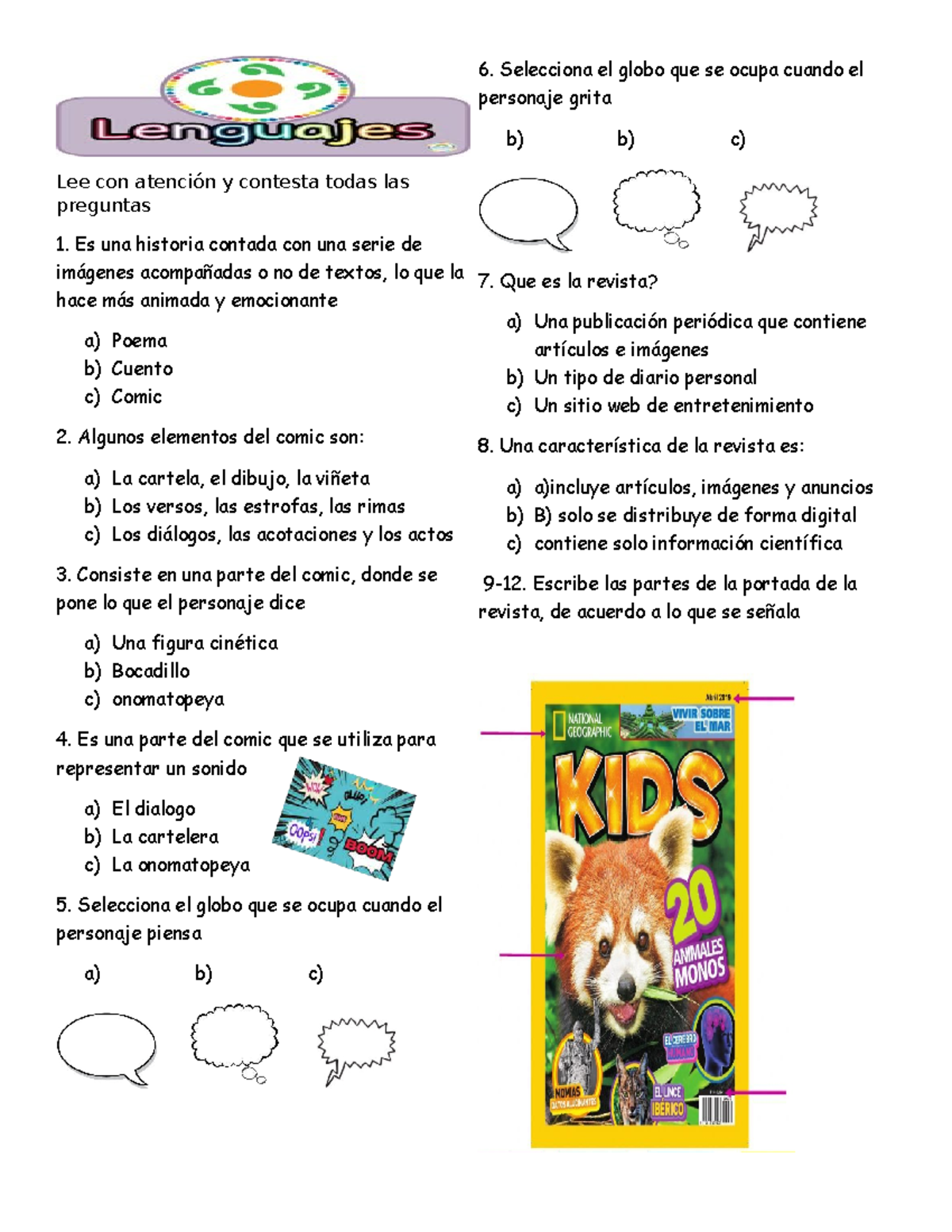 Examen 2do Trimestre: Preguntas sobre Cómics y Textos Informativos ...