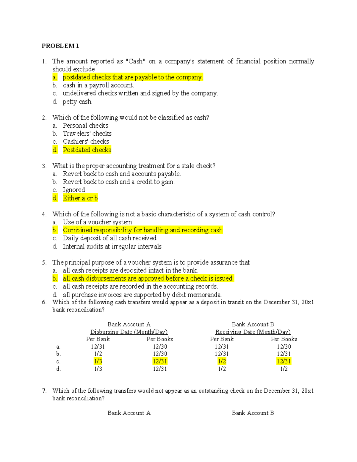 Intermediate Accounting 1 (Bank Reconciliation) Practice Test ...