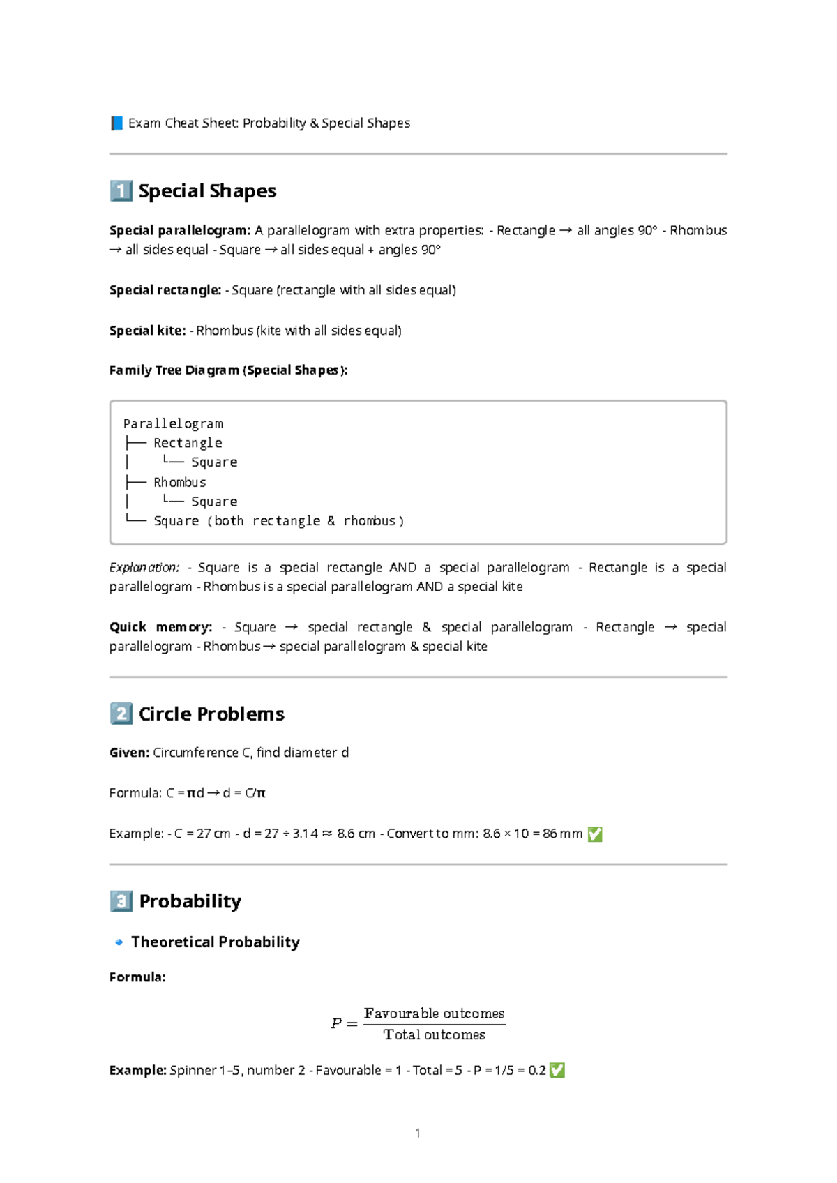 📘 Probability Geometry Cheat Sheet: Special Shapes & Circle Problems ...