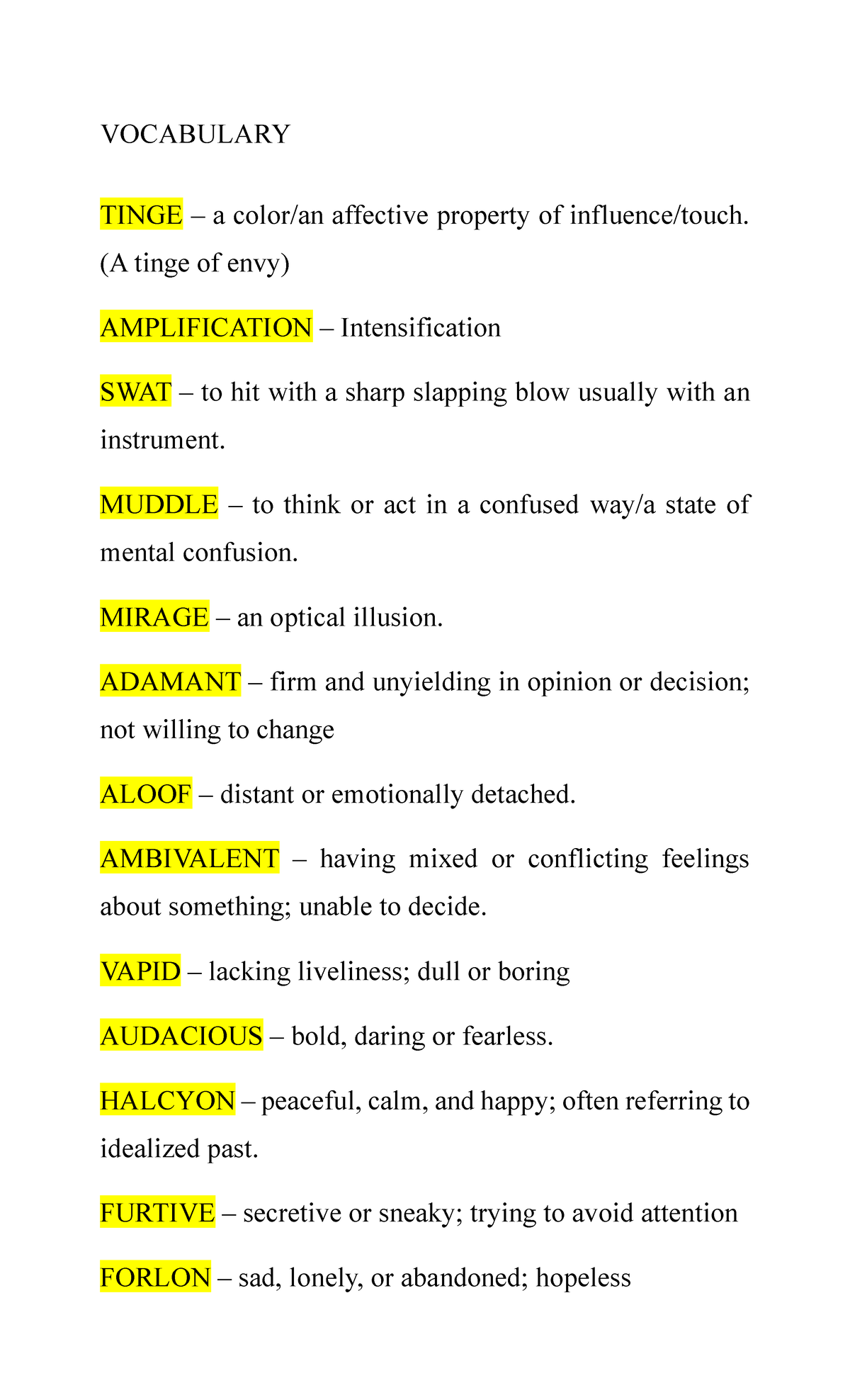 Vocabulary 2: Key Terms and Definitions for Study - Studocu