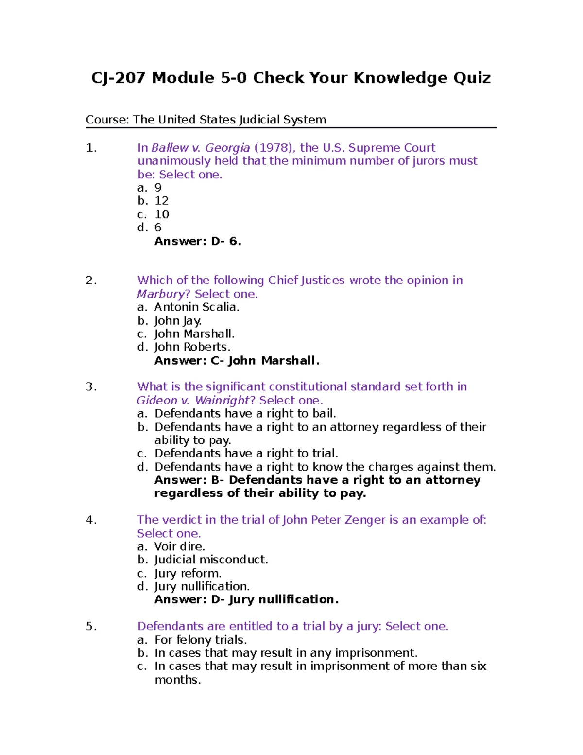 CJ 207 3-0 Check Your Knowledge Quiz - CJ-207 Module 3-0 Check Your Knowledge Quiz Course: The ...