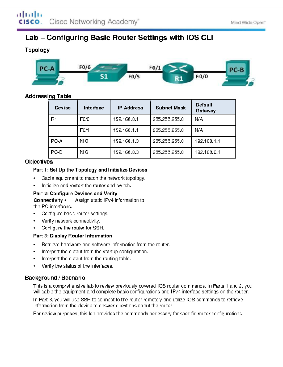 Lab 3: Configuring Basic Router Settings with IOS CLI - Studocu