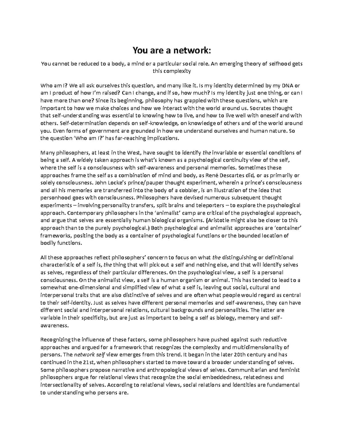 The Network Self (PHIL 101): Exploring Complexity and Fluidity of ...