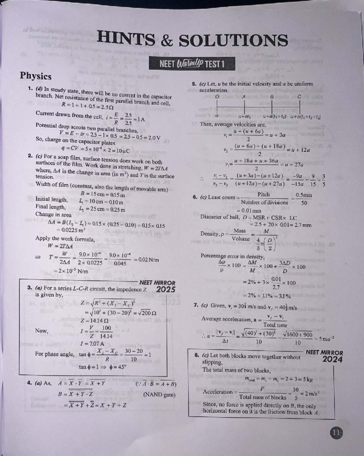 NEET 2025 Mock Test 1 Answer Key - 12th January - Studocu