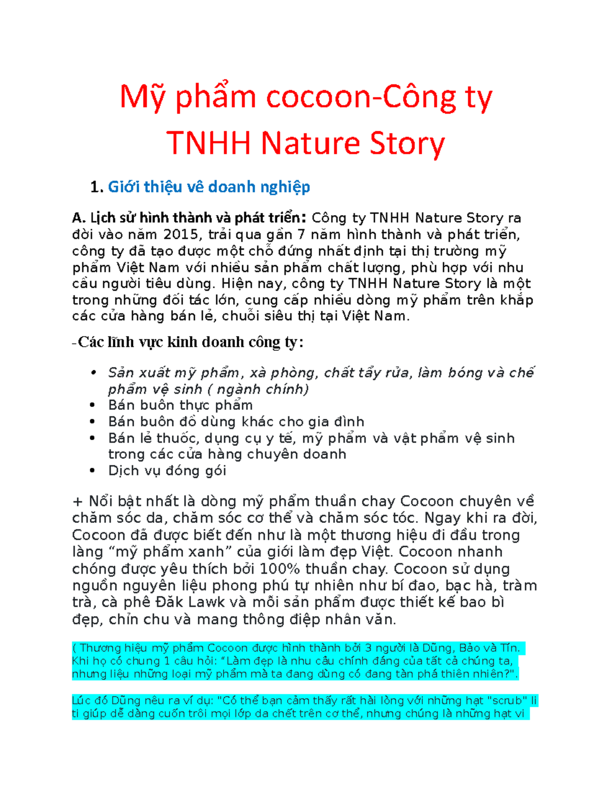 Mỹ-phẩm-cocoon - Mỹỹ ph m cocoon-Công tỹẩ TNHH Nature Storỹ 1. Gi ới thi u vềề doanh nghi p ệ ệ ...