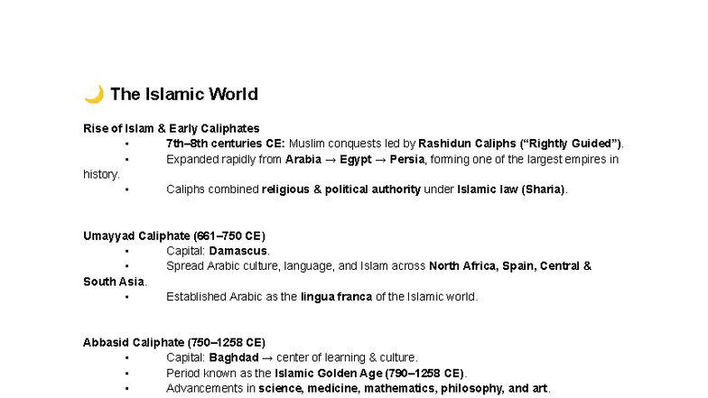 🌙 The Islamic World: Midterm Topics on Early Caliphates & Advancements ...