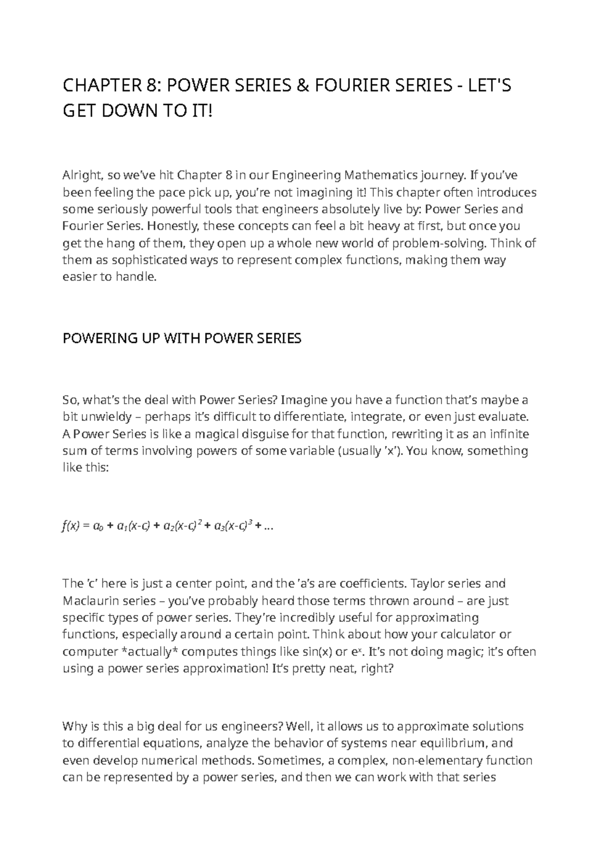 ENG MATH REVIEW: CHAPTER 8 - POWER & FOURIER SERIES EXPLAINED - Studocu
