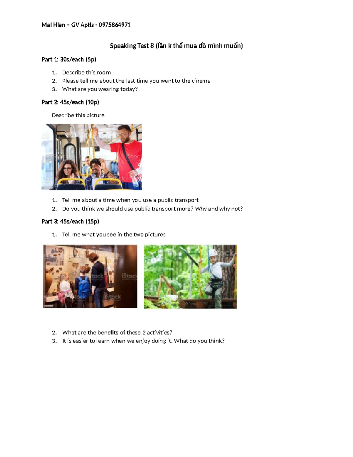 Aptis 0975864971 Speaking Test 8: Experiences & Reflections - Studocu
