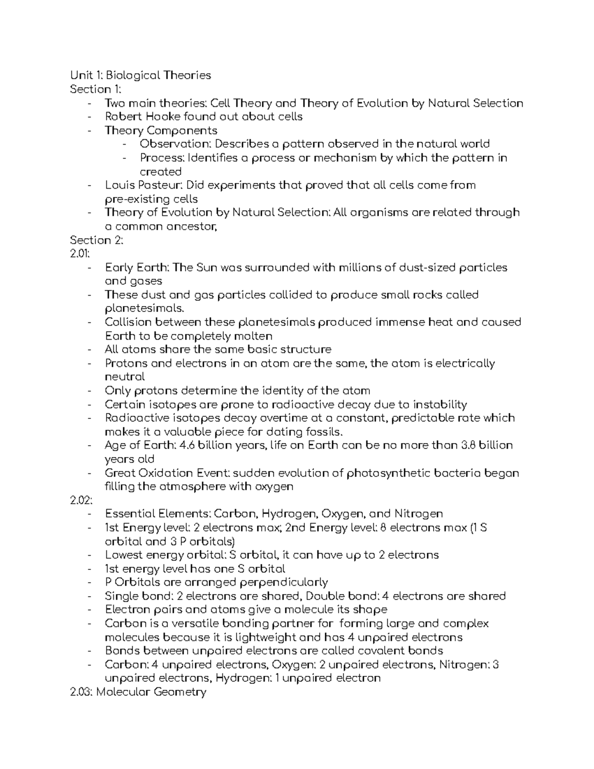 Unit 1: Biological Theories & Evolution - AP Bio Notes - Studocu