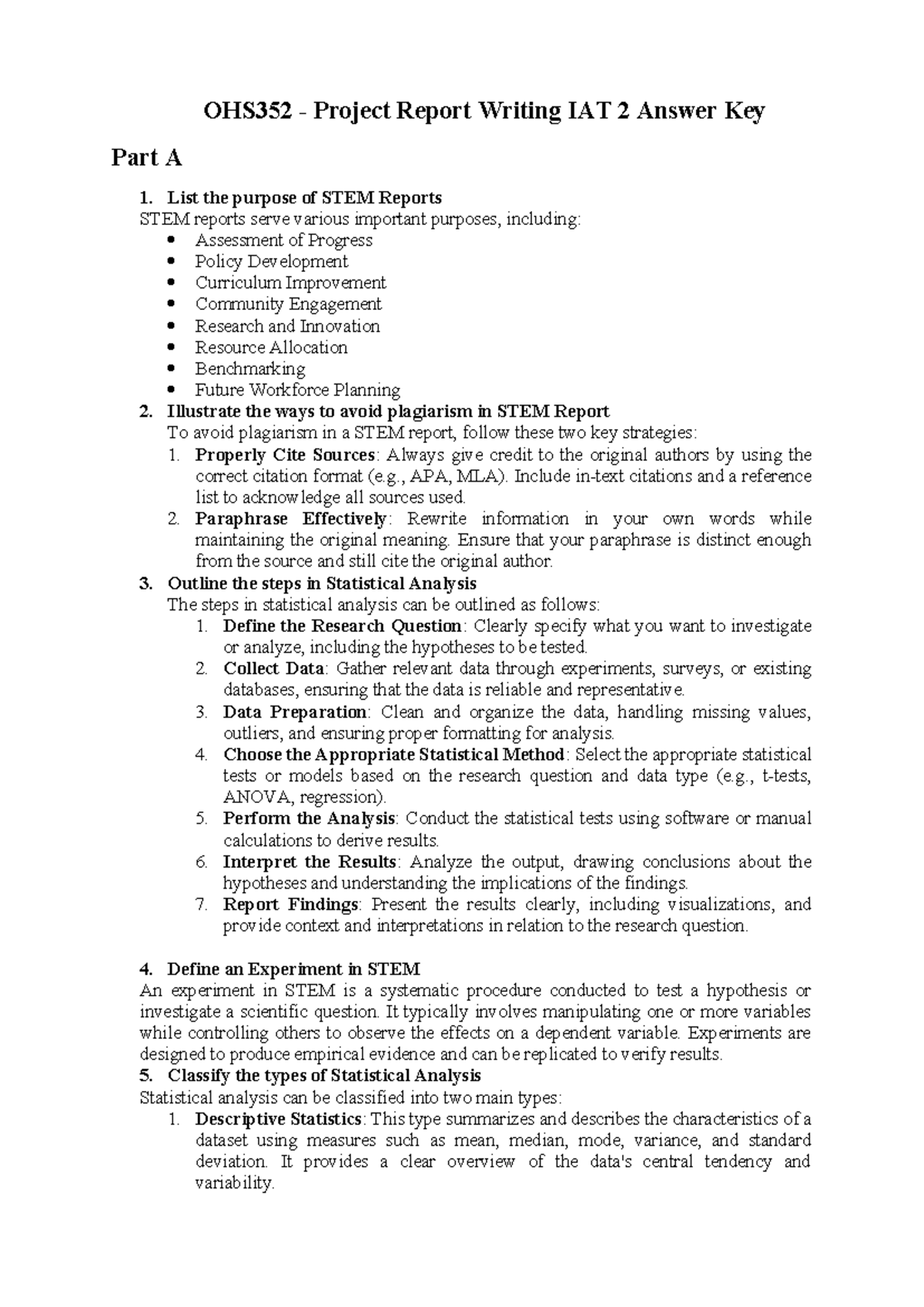 IAT 2 Answer Key - OHS352 - PRW - OHS352 - Project Report Writing IAT 2 ...