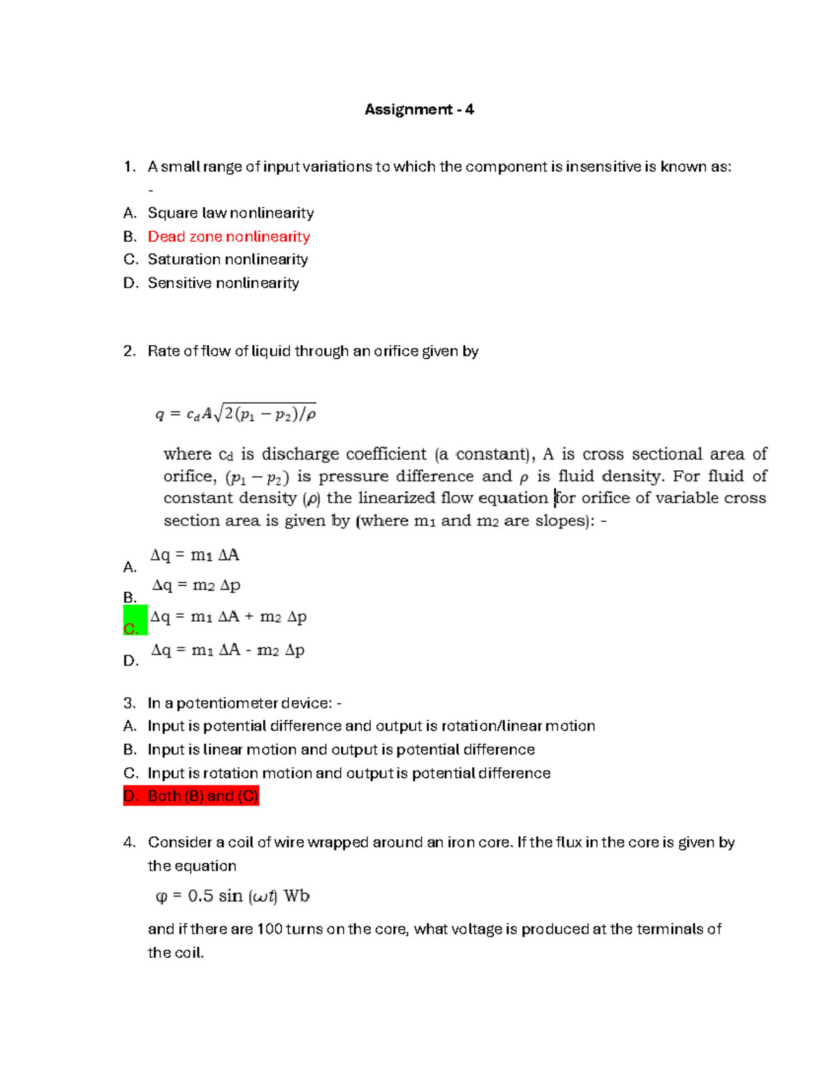 Assignment 4 - Nonlinearities and Kinematics Quiz - Studocu