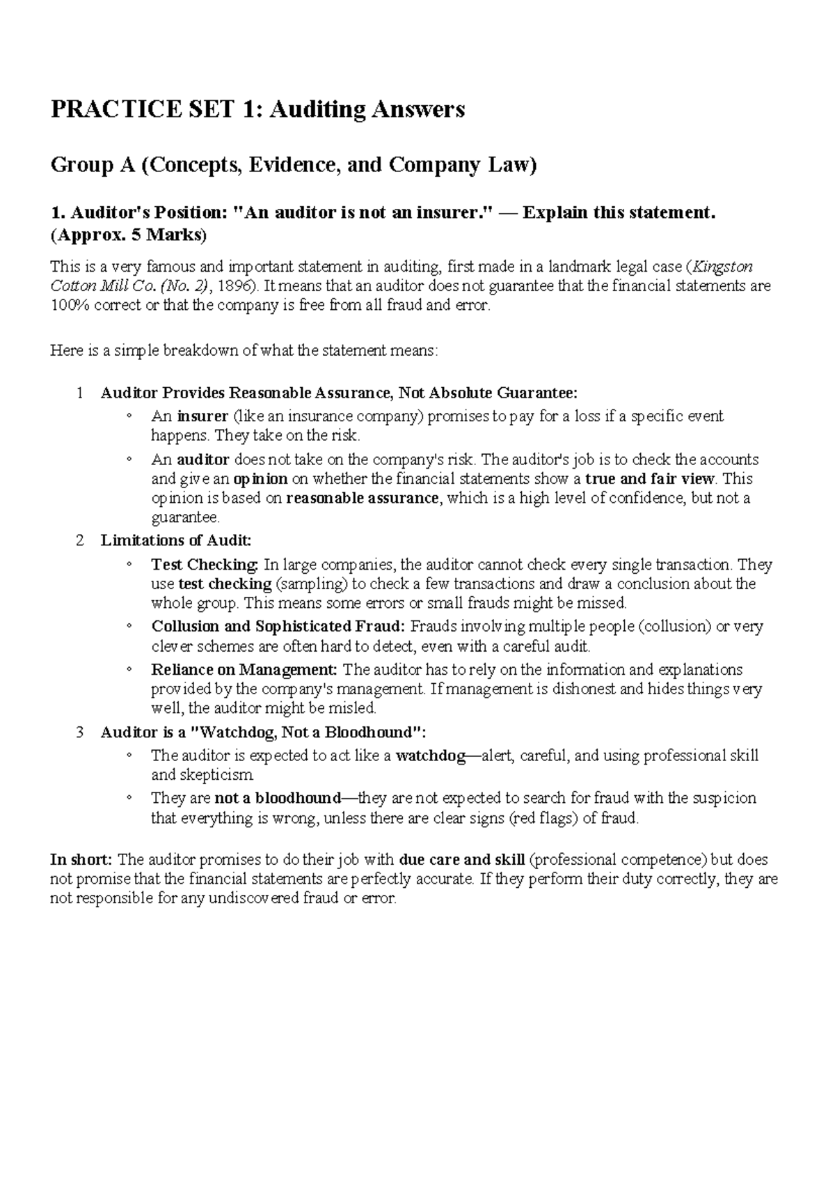 Practice Set 1 Answers: Auditing Concepts & Principles (Sem 5) - Studocu