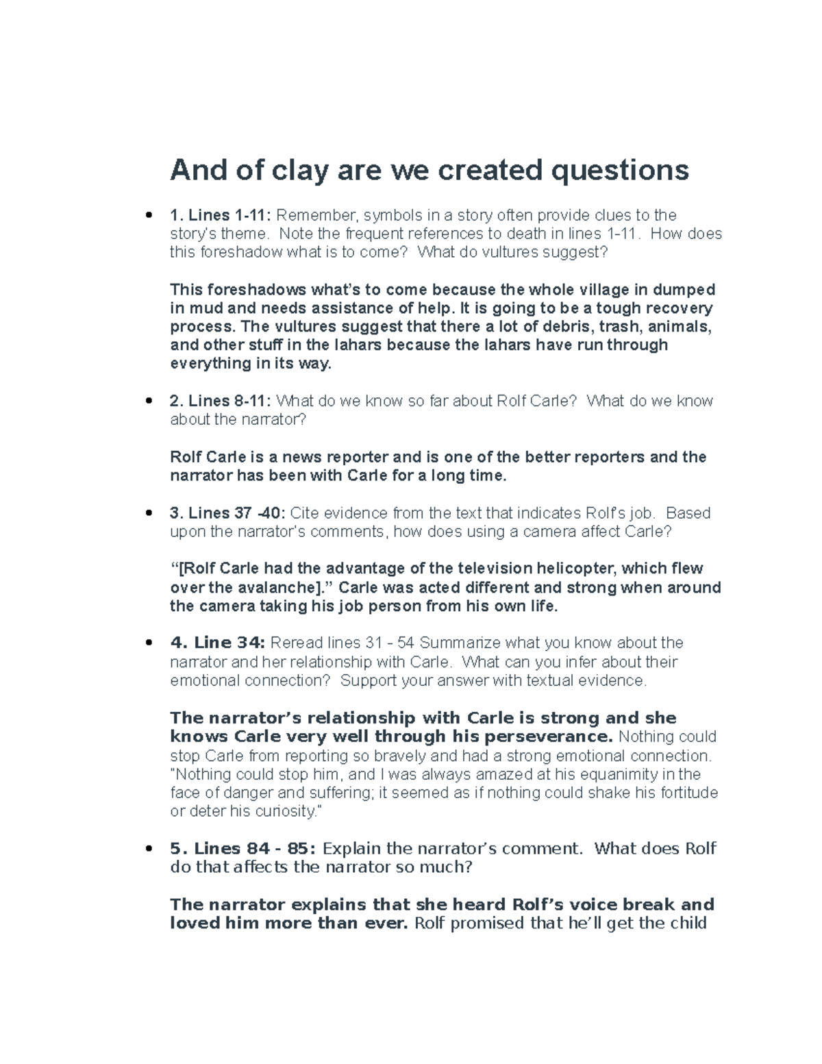 And of clay are we created questions - Lines 1-11: Remember, symbols in ...