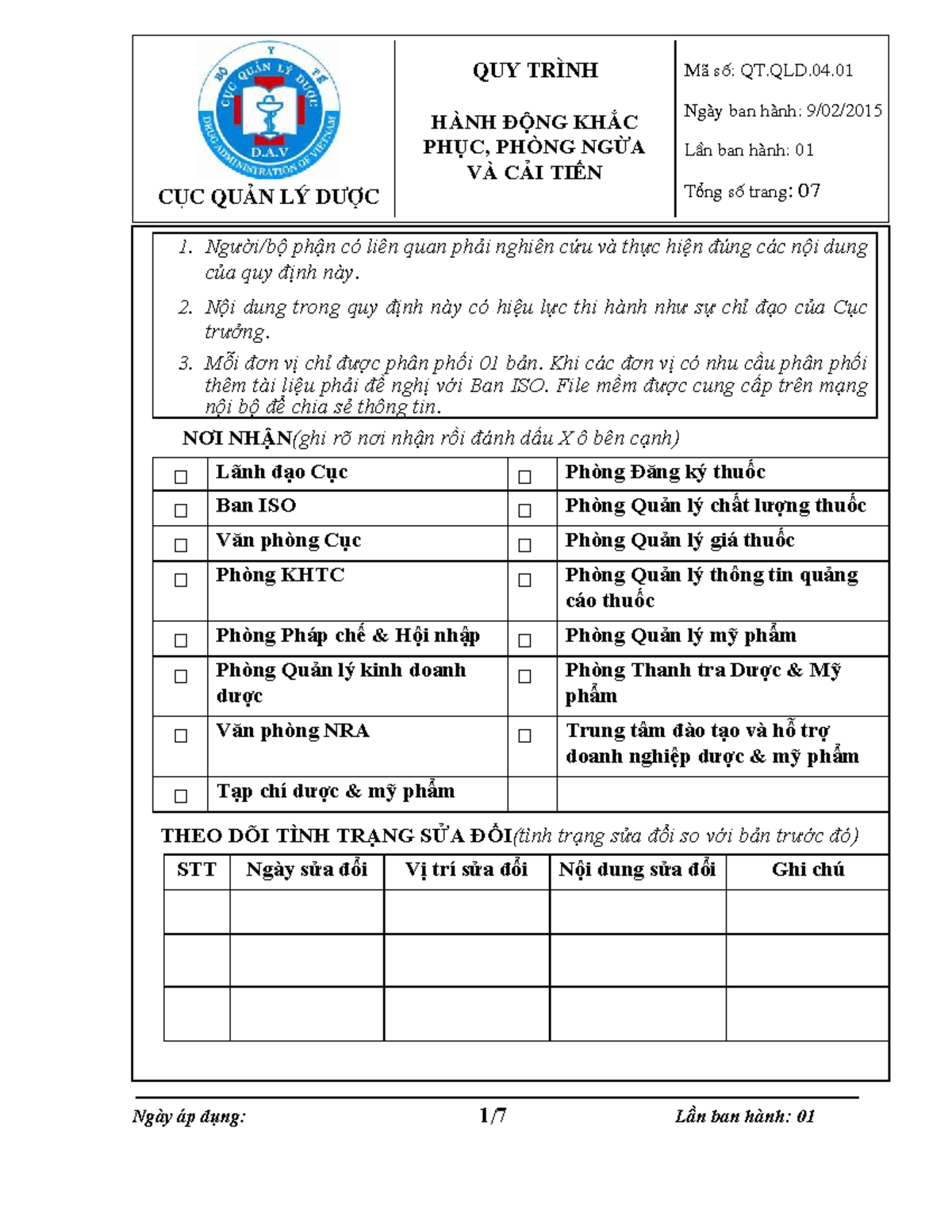 Quy trình Cải Tiến Hệ Thống Quản Lý Chất Lượng QT.QLD.04.01 - Studocu