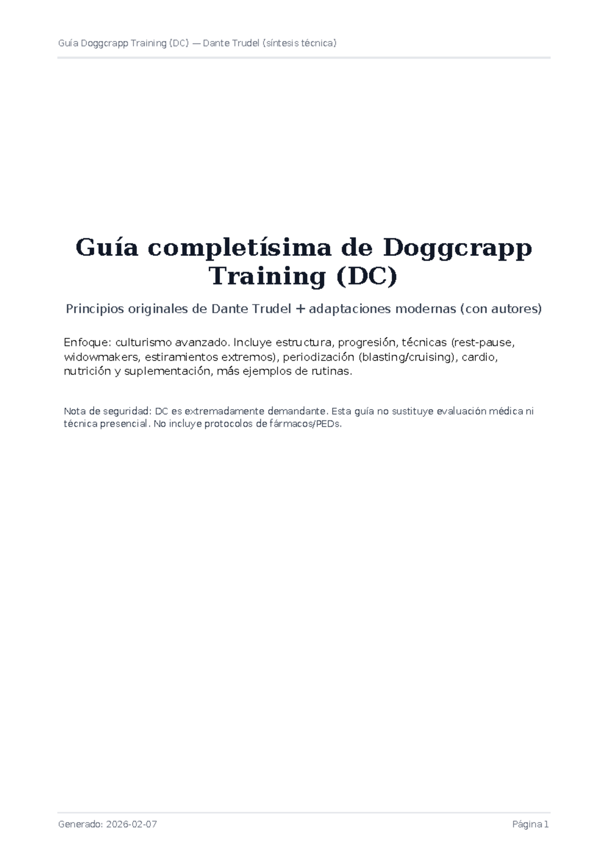 Guía Completa de Doggcrapp Training (DC) por Dante Trudel - Studocu