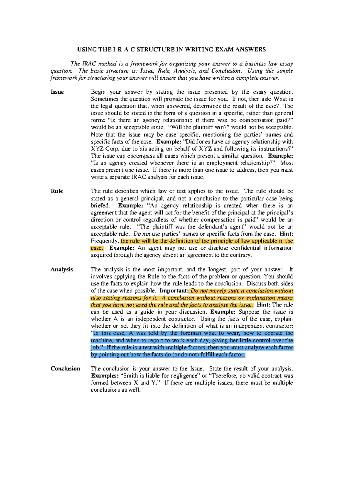 IRAC Method for Business Law Essays: Structure & Application - Studocu