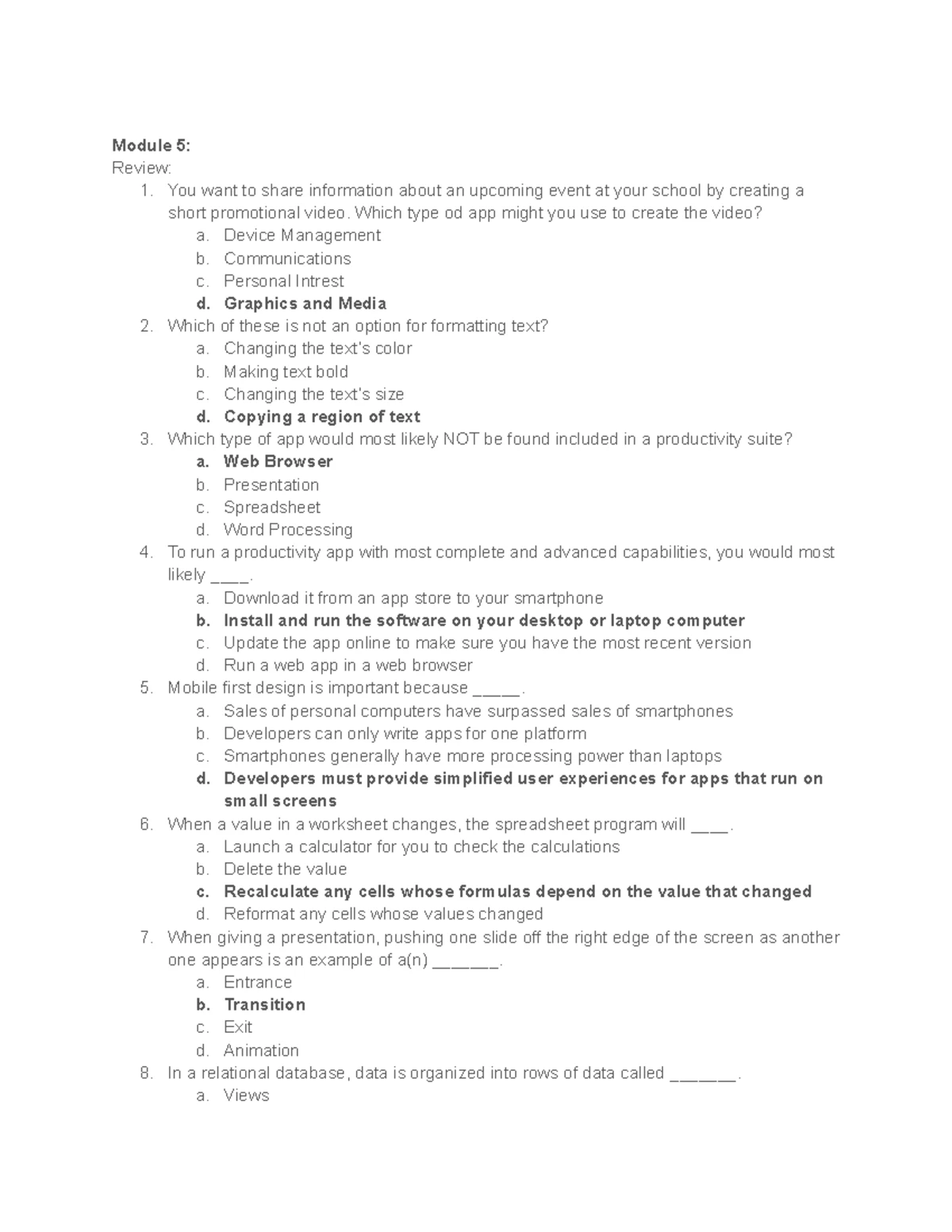 Computer Concepts Module 1 Review Questions Answers Key Terms