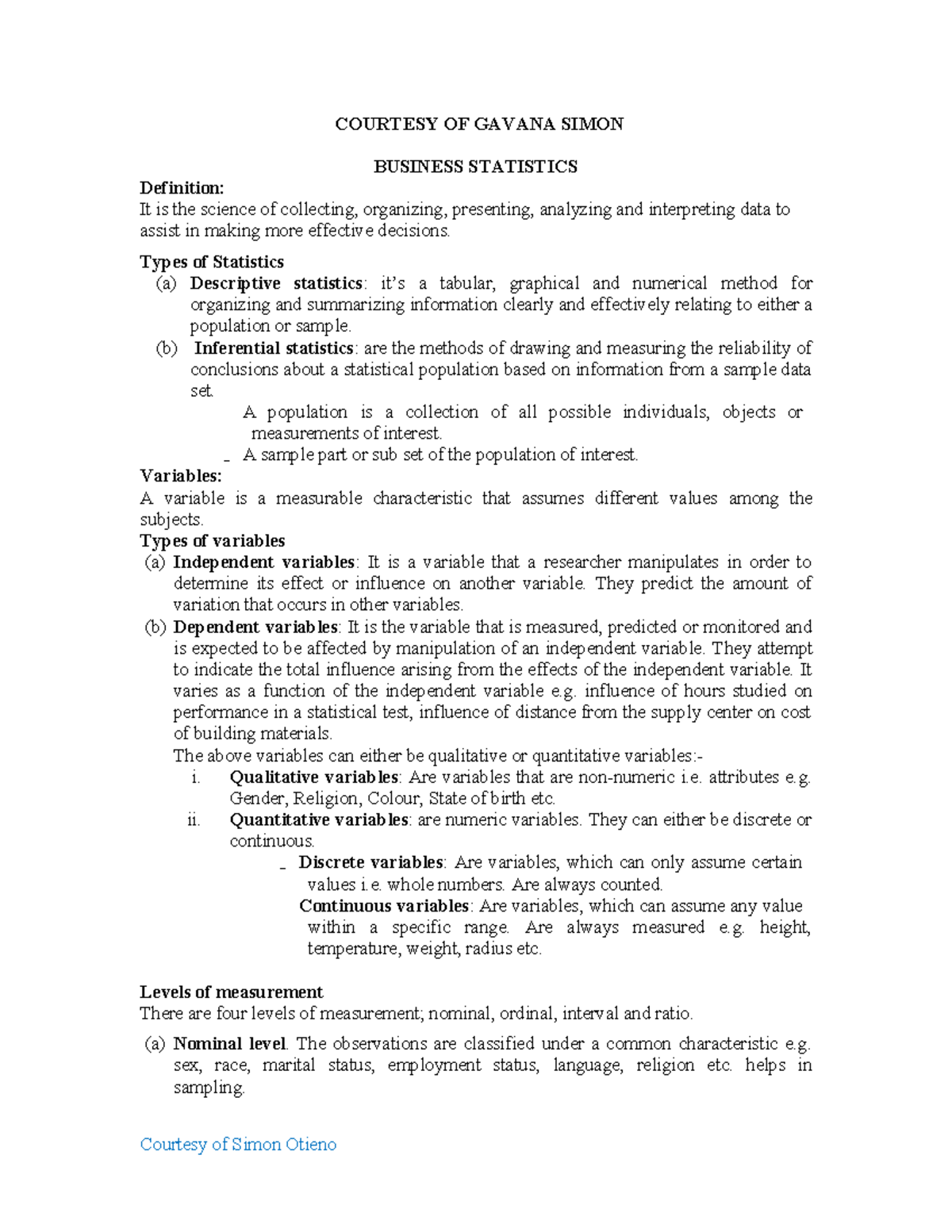 BMS 200 Business Statistics: Key Concepts and Definitions - Studocu