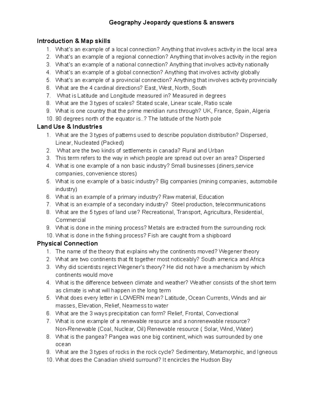 Geography Jeopardy Questions & Answers (Course: GEO 101) - Studocu