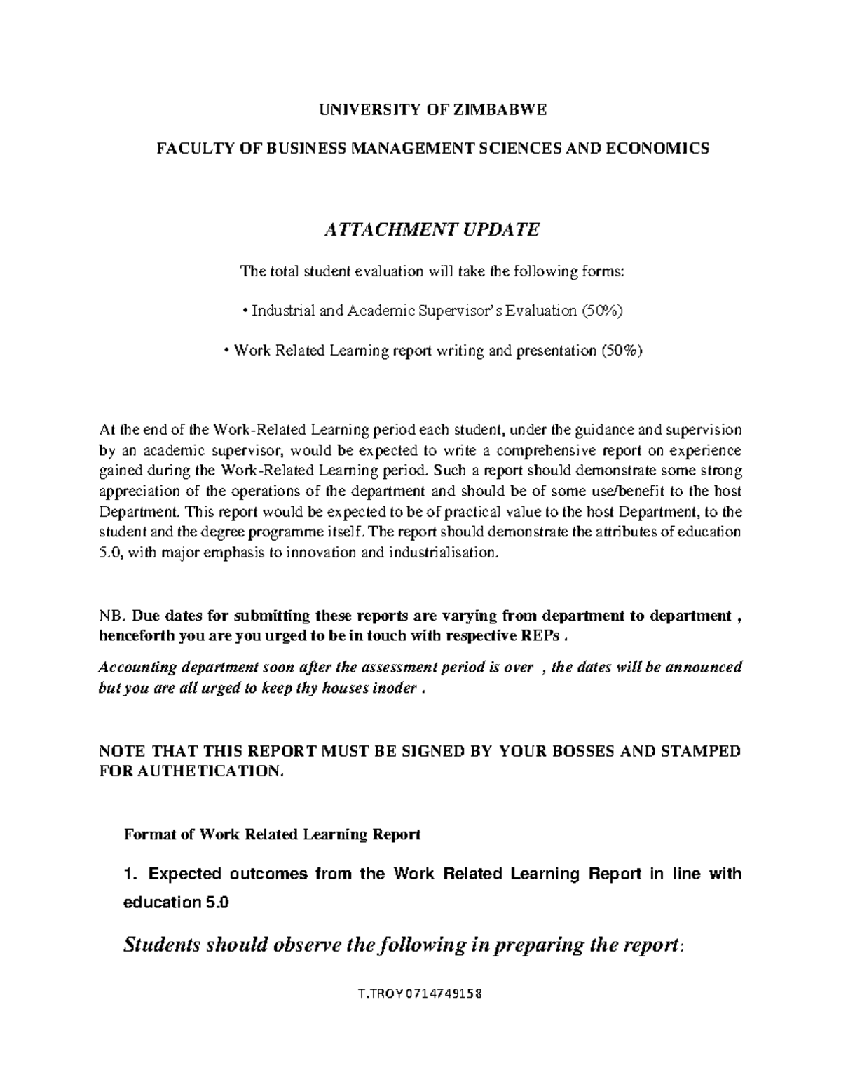 Attachment Report Writing Guidelines: UZ Business Management - Studocu