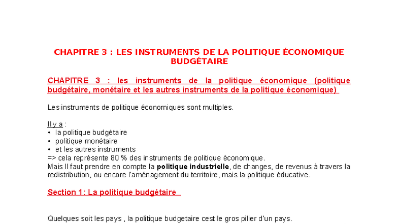 Chapitre 3 : Instruments de la Politique Économique - ÉCO Lille 2 - Studocu