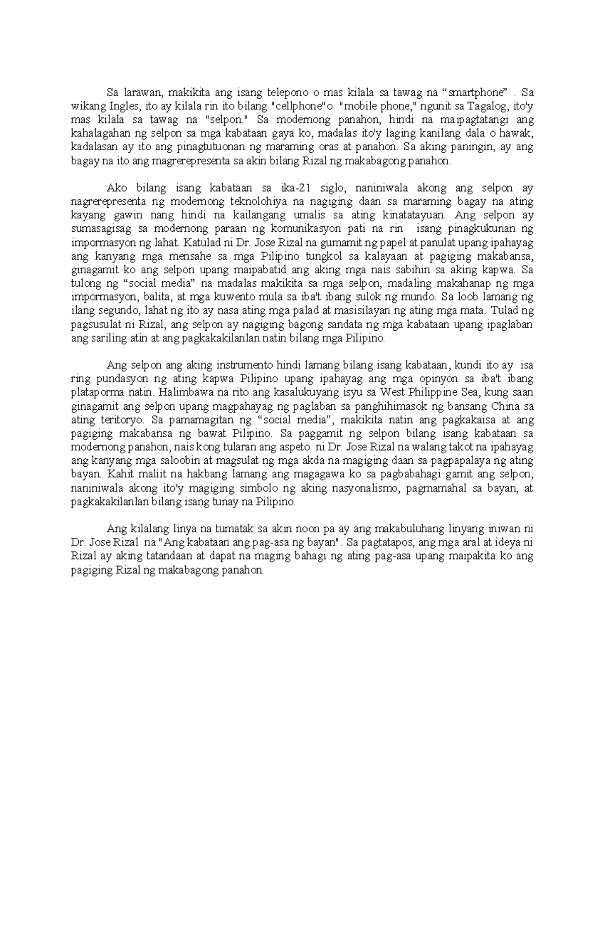 Rizal sa Makabagong Panahon: Ang Selpon bilang Instrumento ng ...