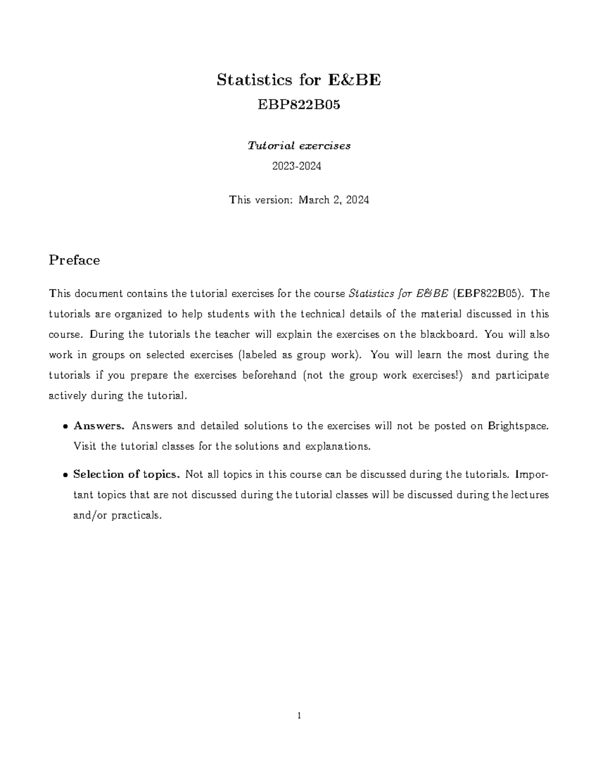 Tutorial 5: Inference for Means - Statistics EBP822B Exercises ...