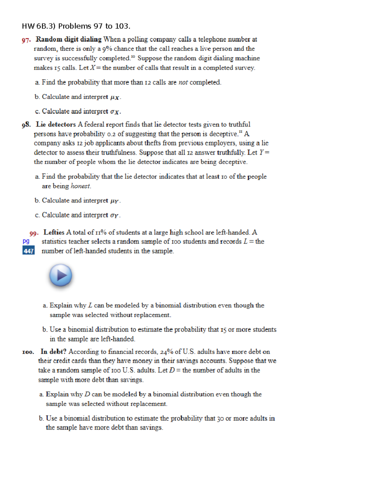 HW 6H - Test Prep: Random Digit Dialing & Binomial Distributions - Studocu