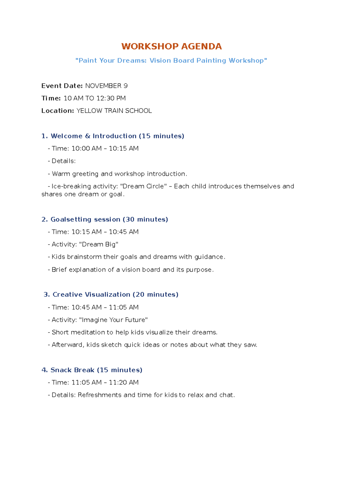 BC - Nil - WORKSHOP AGENDA "Paint Your Dreams: Vision Board Painting ...