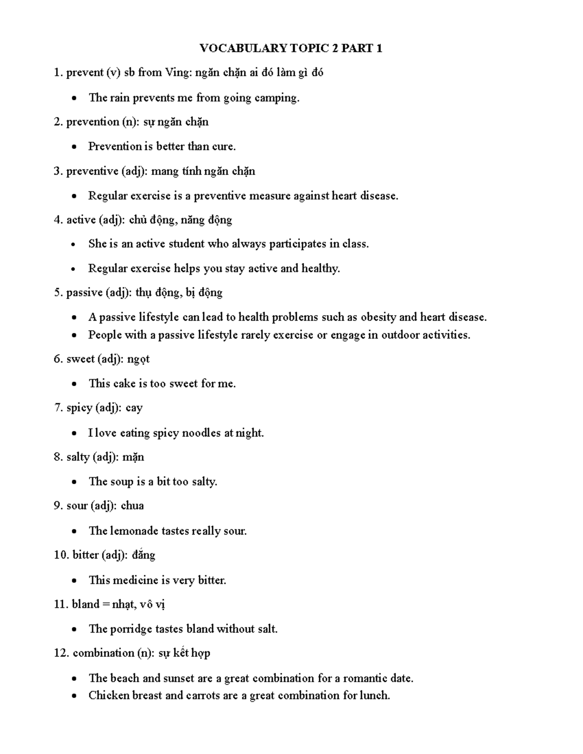 Vocabulary Topic 2: Key Terms and Definitions (Part 1) - Studocu