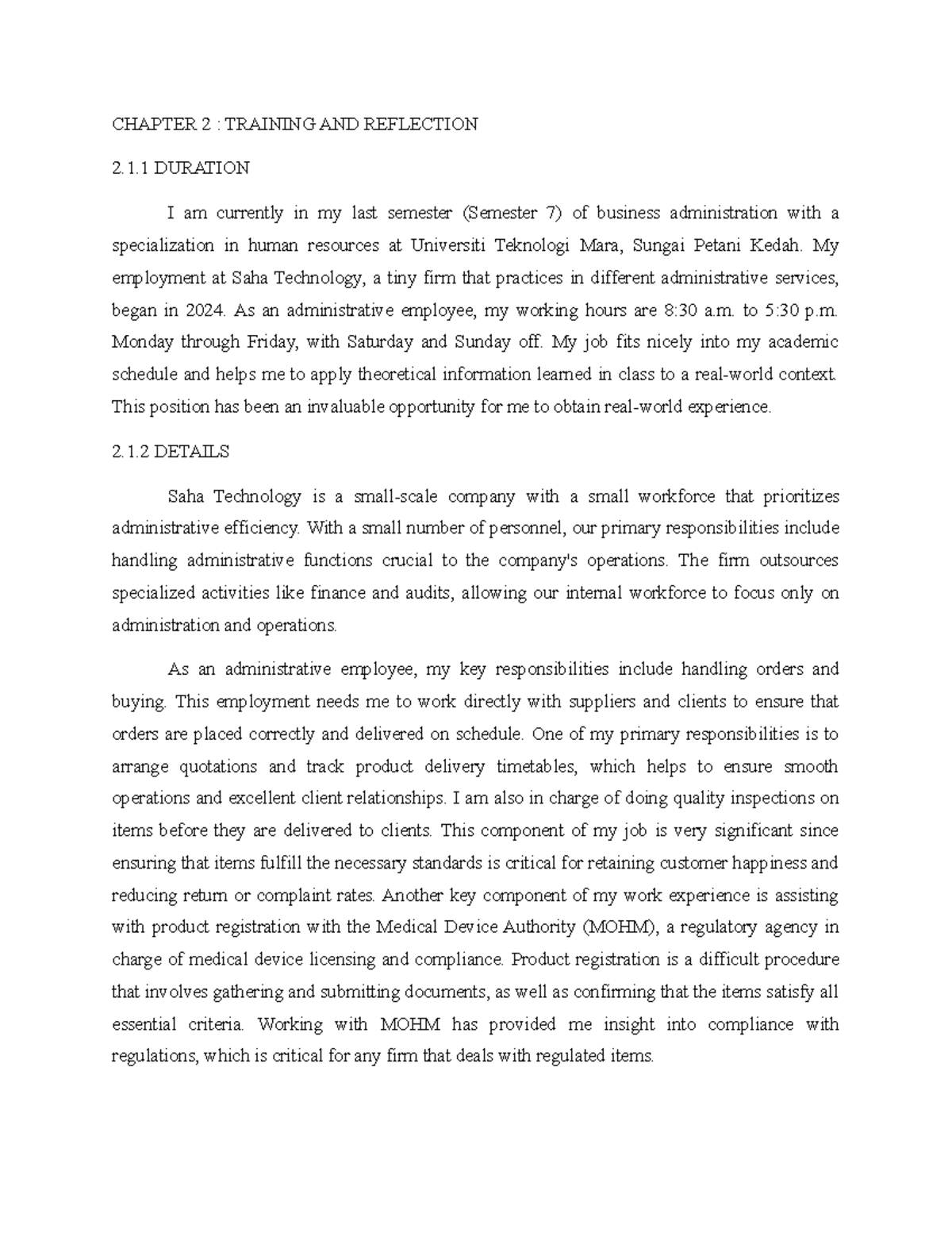 Chapter 2 - TRAINING REFLECTIONS - CHAPTER 2 : TRAINING AND REFLECTION ...