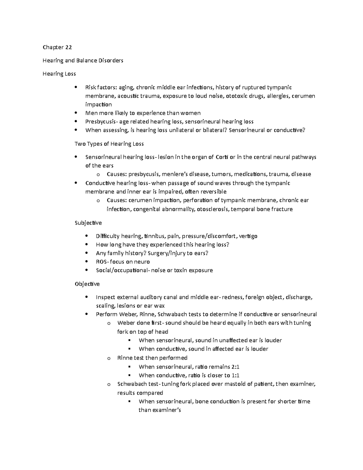 Chapter 22-23 Notes: Hearing, Balance & Ear Disorders Overview - Studocu