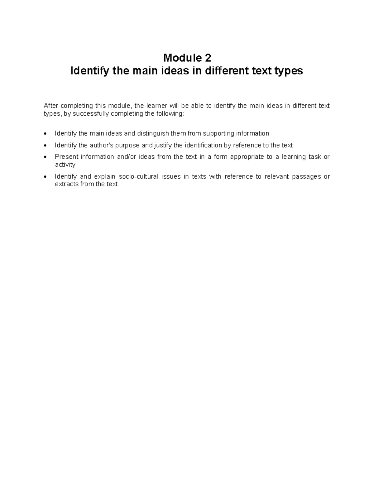 Module 2: Identifying Main Ideas in Various Text Types - Studocu