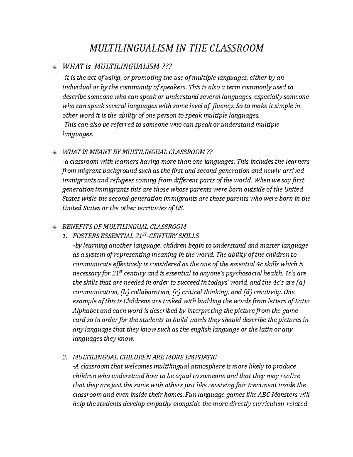 Multilingualism IN THE Classroom - MULTILINGUALISM IN THE CLASSROOM ...