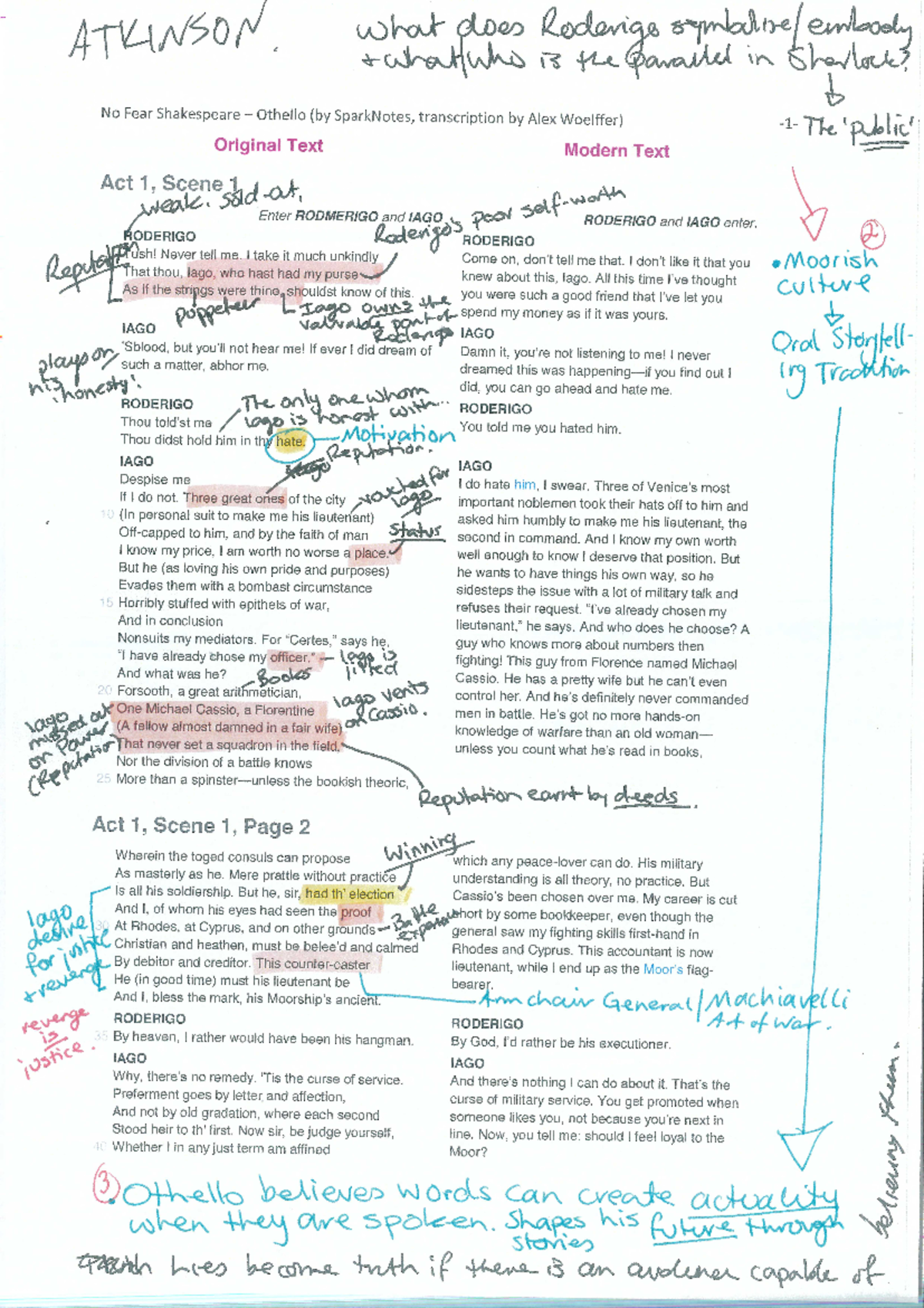 Othello Act I Annotated Notes and Analysis (ENG 101) - Studocu