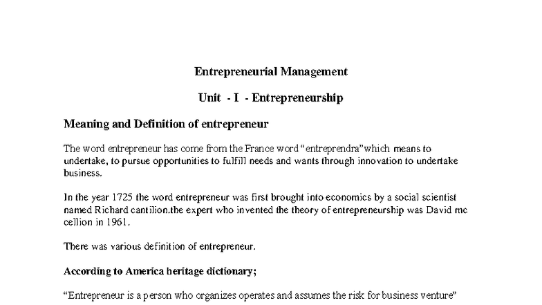 Entrepreneurial Management Unit I: Understanding Entrepreneurship and ...
