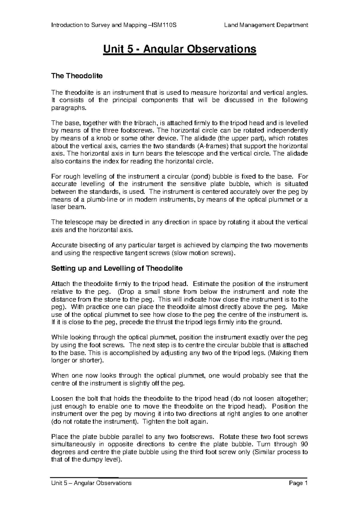 Unit 5: Angular Observations in Surveying and Mapping Techniques - Studocu