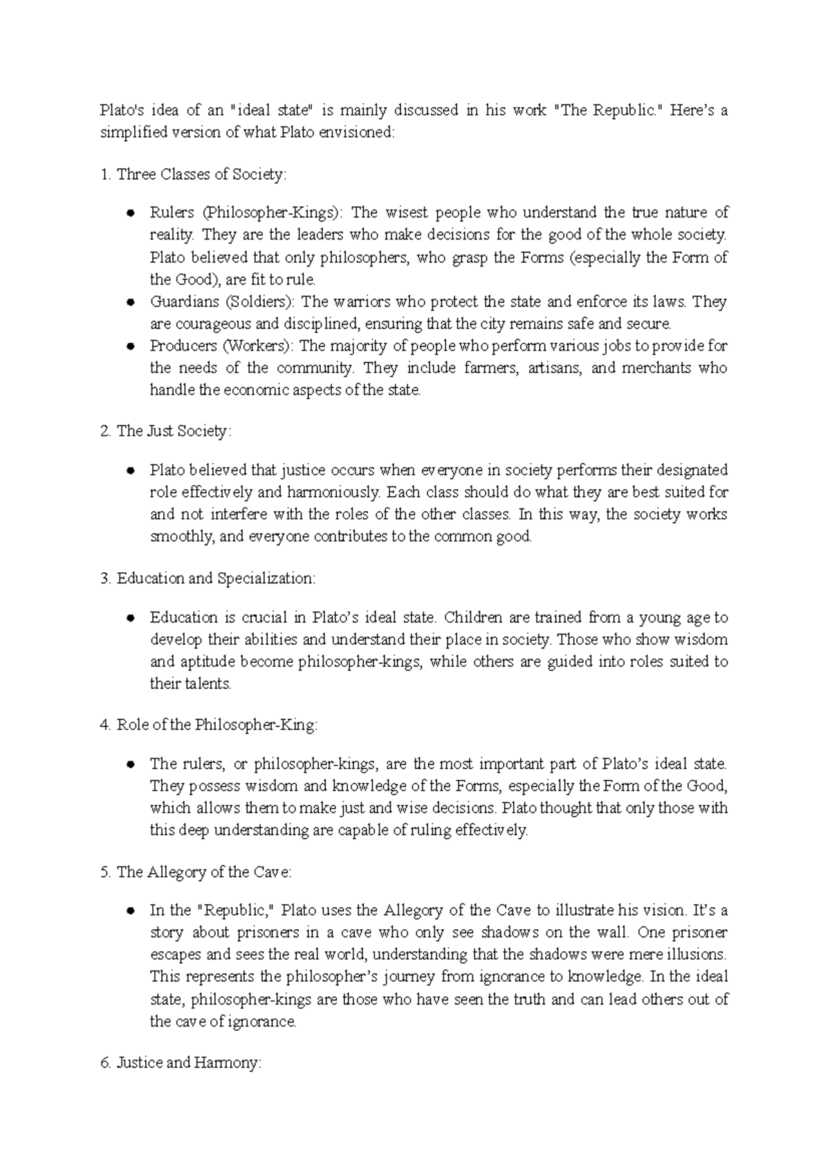 Plato's Ideal State: A Simplified Overview of His Philosophy - Studocu