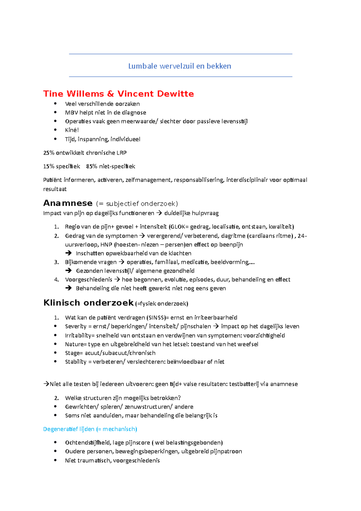 Samenvatting van de Lumbale Wervelzuil en Bekken Anatomie en ...