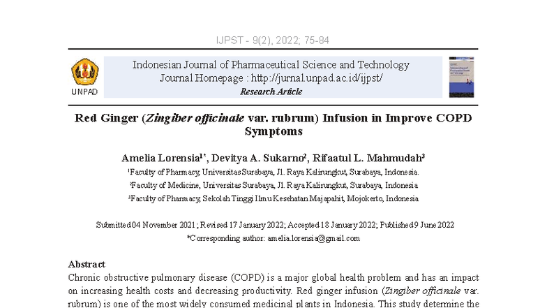 IJPST 9(2): Efficacy of Red Ginger Infusion on COPD Symptoms - Studocu